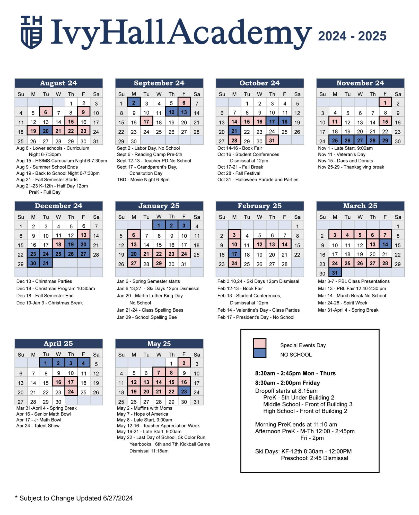 Academic Calendar - Ivy Hall Academy