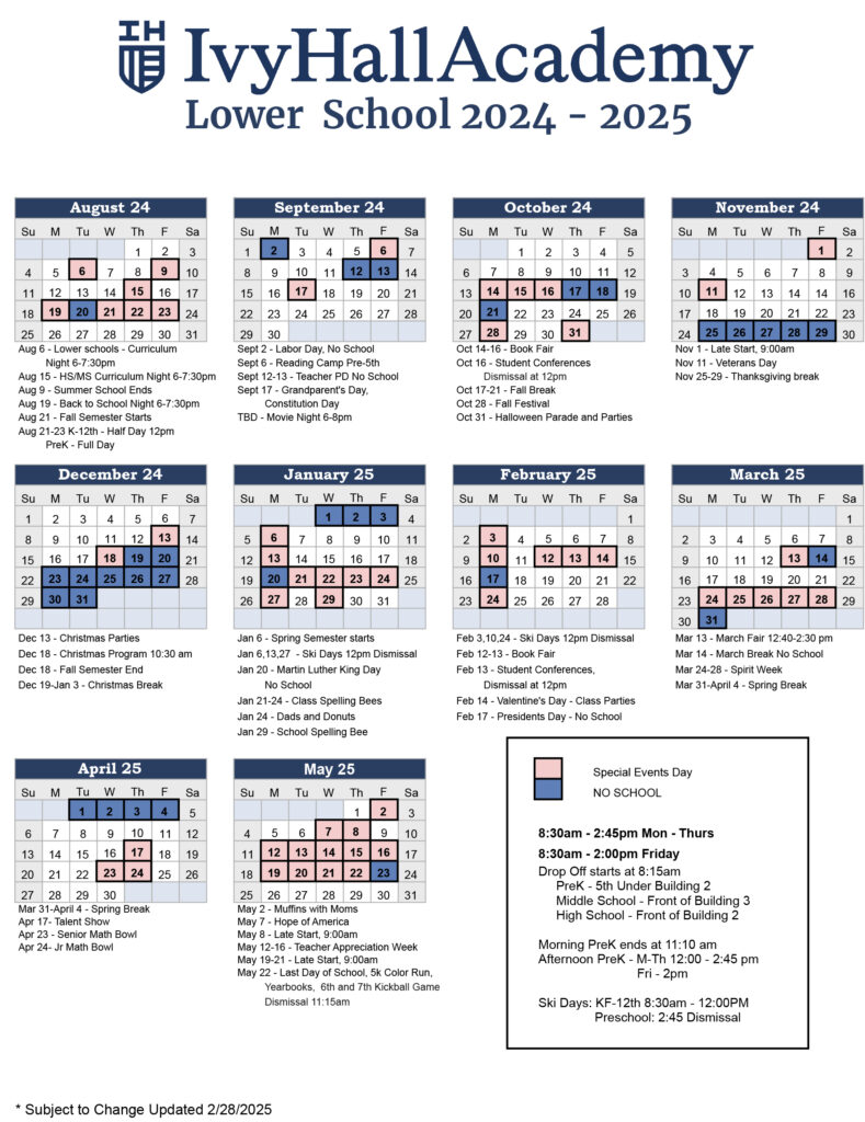 Academic Calendar - Ivy Hall Academy