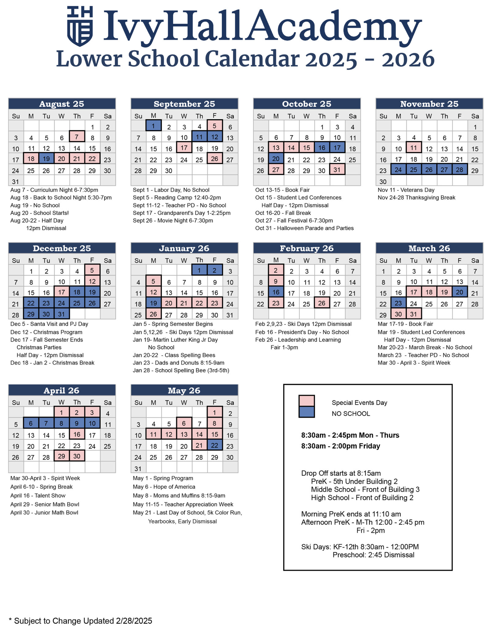 Academic Calendar - Ivy Hall Academy